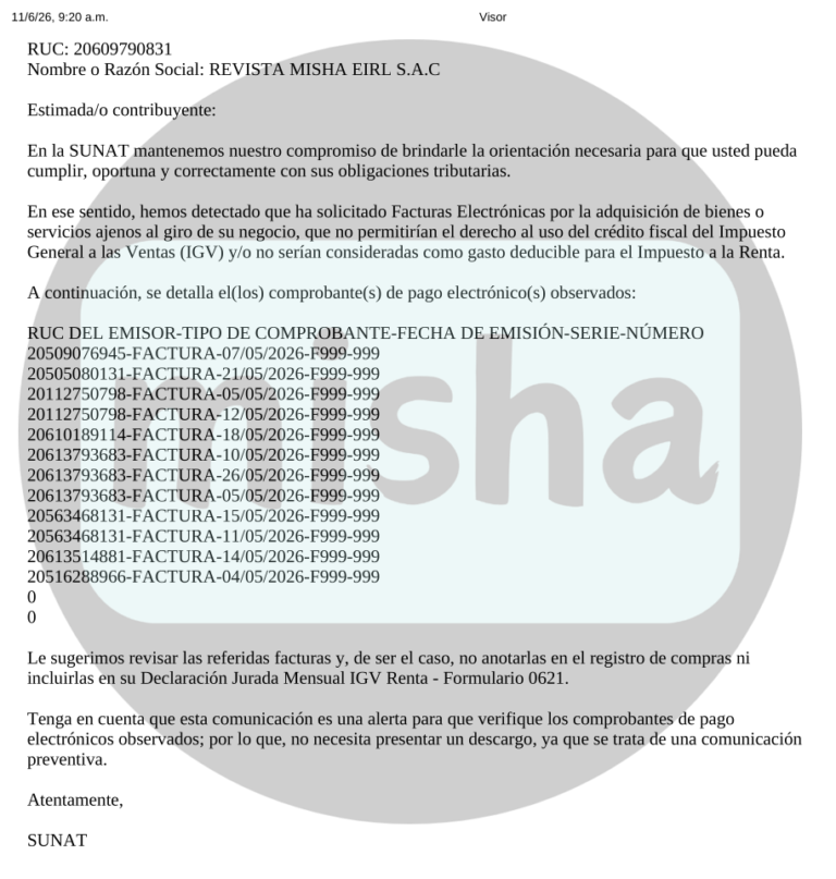 SUNAT observa facturas de restaurantes - MISHA